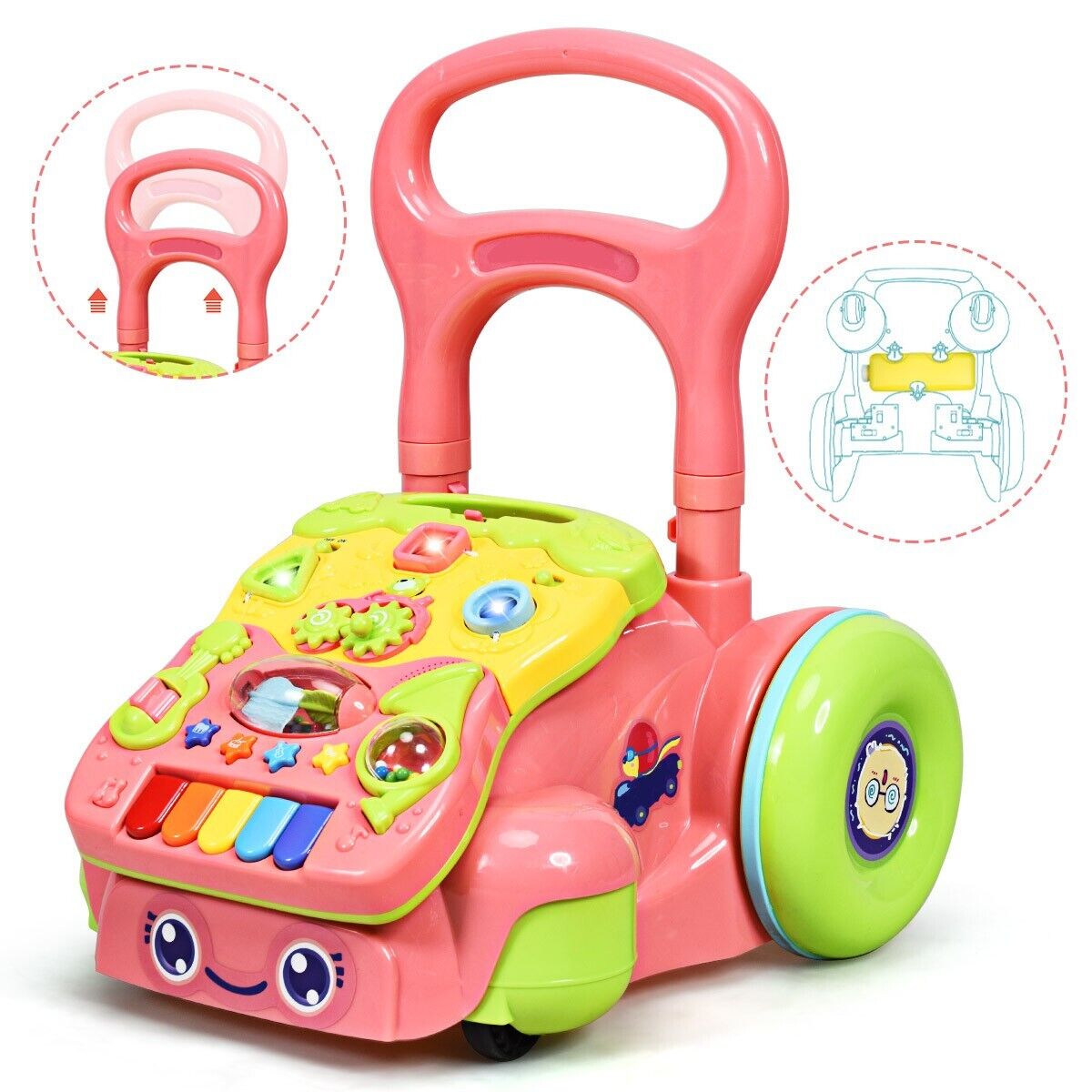 Deluxe Baby Push Along Walker - First Steps Development Aid with Lights ...