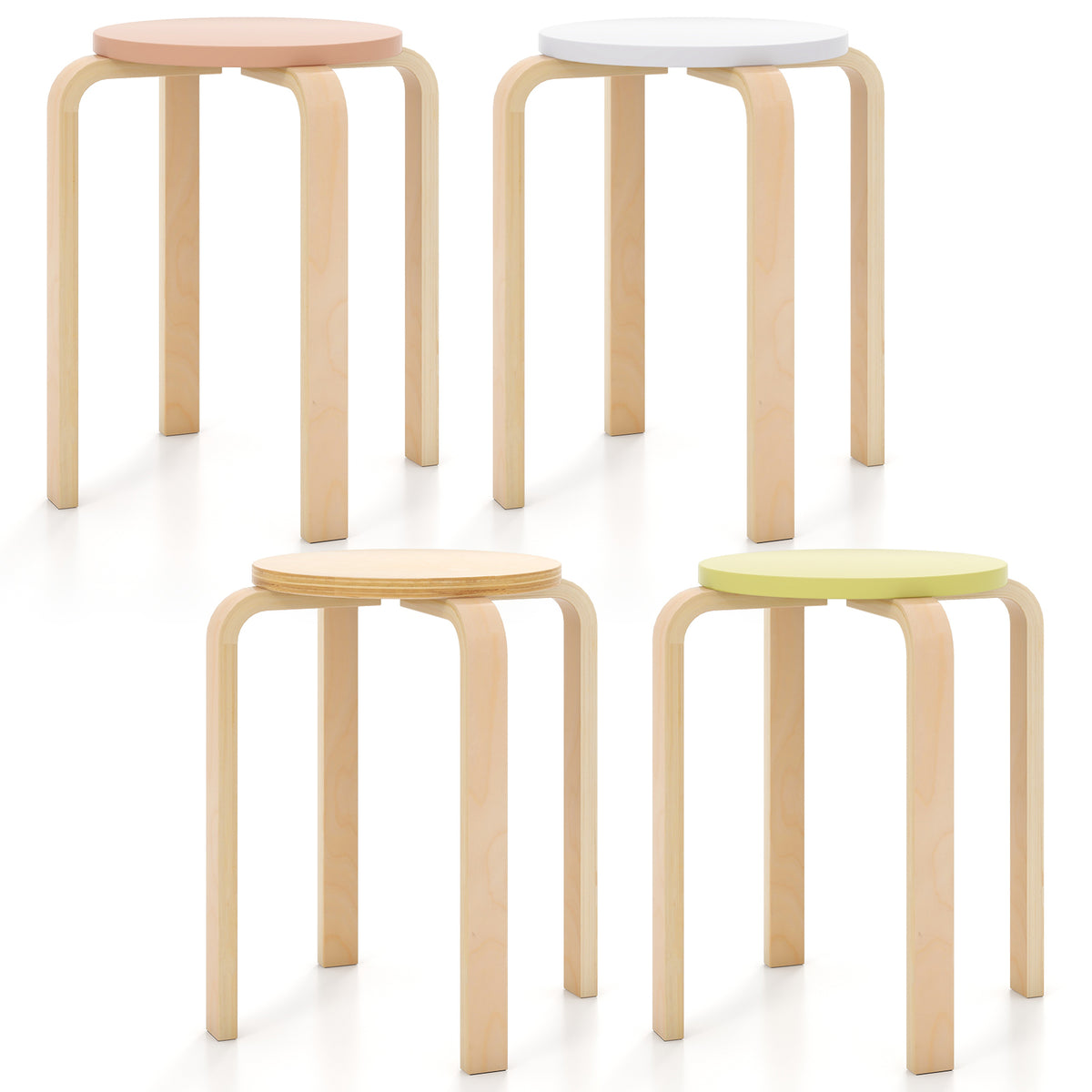 Multicolor Bentwood Stool Set - Stackable Round Stools for Small Spaces ...