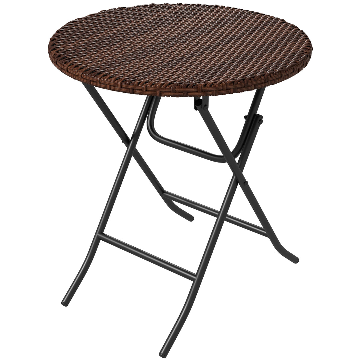 Foldable Wicker Round Side Table - Metal Frame Mixed Brown Rattan ...