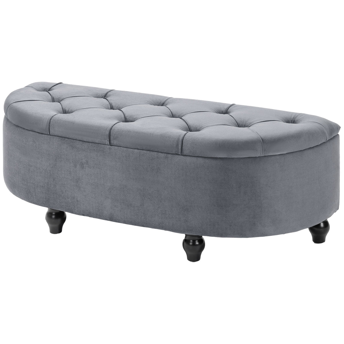Dark Grey Ottoman Bench with Storage - Tufted Rubberwood Footrest ...