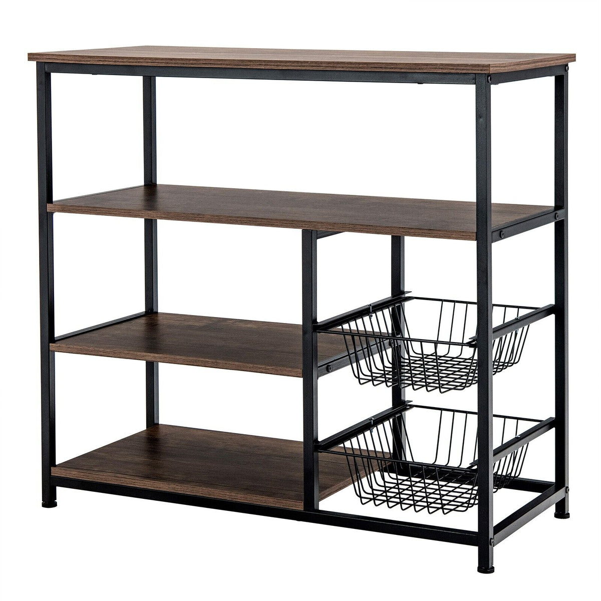 Rustic Brown Baker's Rack with Wire Baskets for Kitchen Storage ...