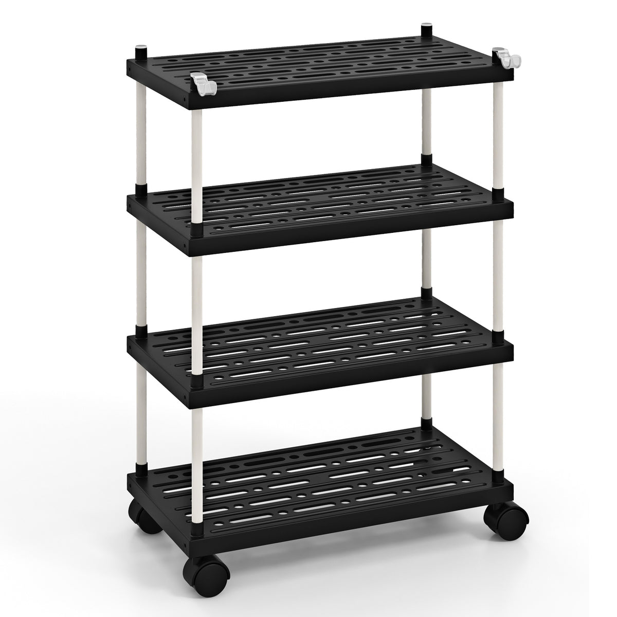 Slim Black 4-Tier Storage Cart with Lockable Wheels - Space Saver ...