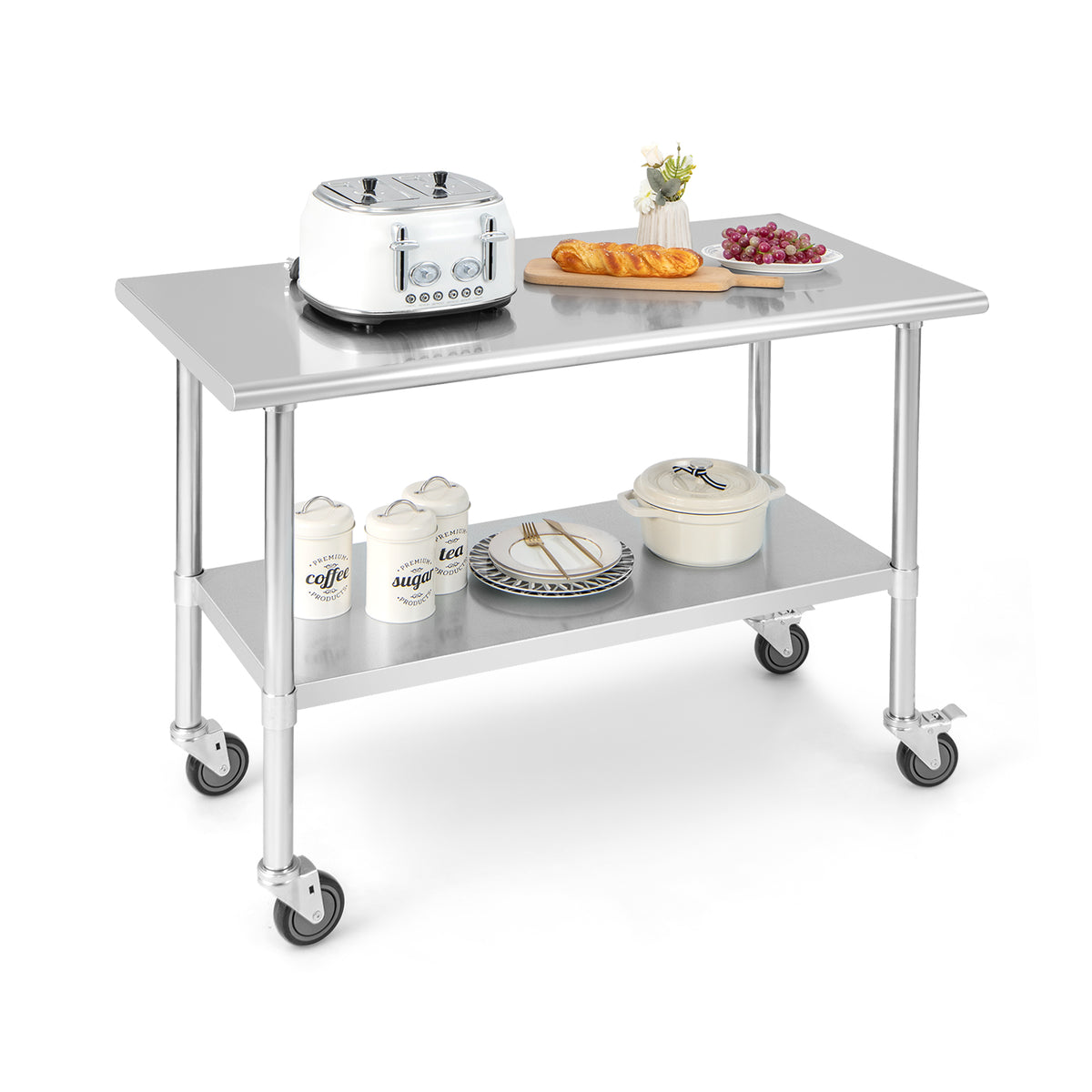 Stainless Steel Catering Table with Casters - Commercial Use — Shopsta UK