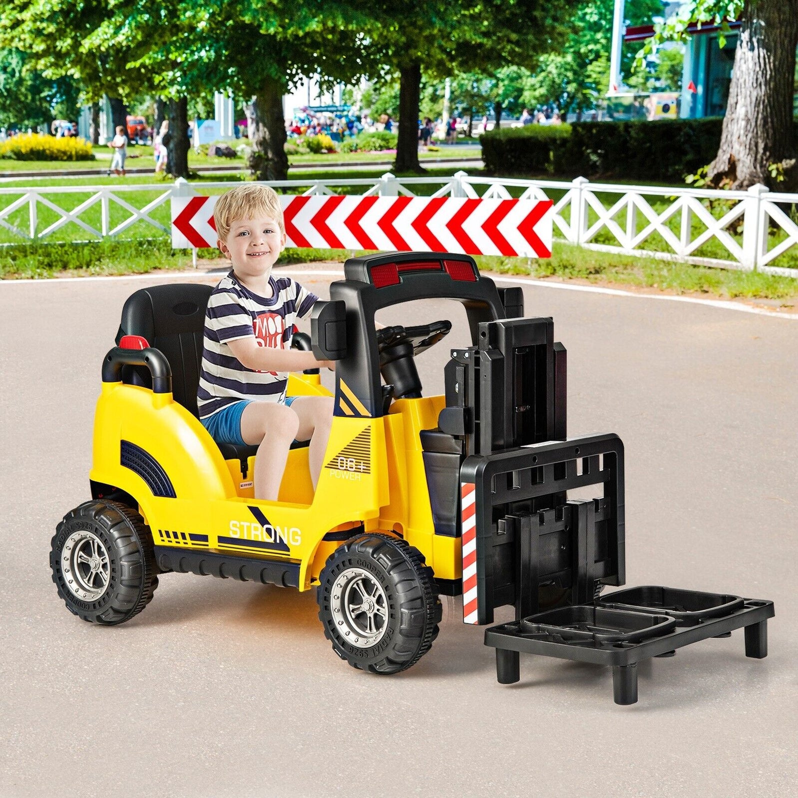 Kids Yellow Forklift Ride-On - 12V Electric Toy with Pallet — Shopsta UK