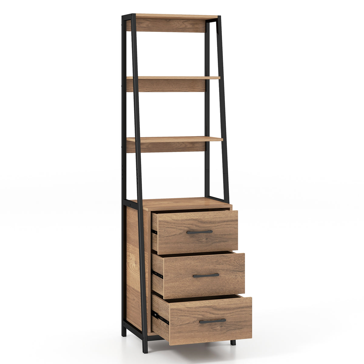 Tall Bookcase Ladder Shelf with Drawers for Display and Storage ...