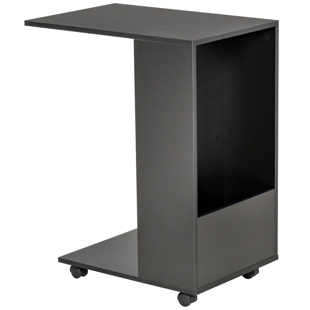 Black C-Shape Sofa Side Table with Storage on Wheels — Shopsta UK