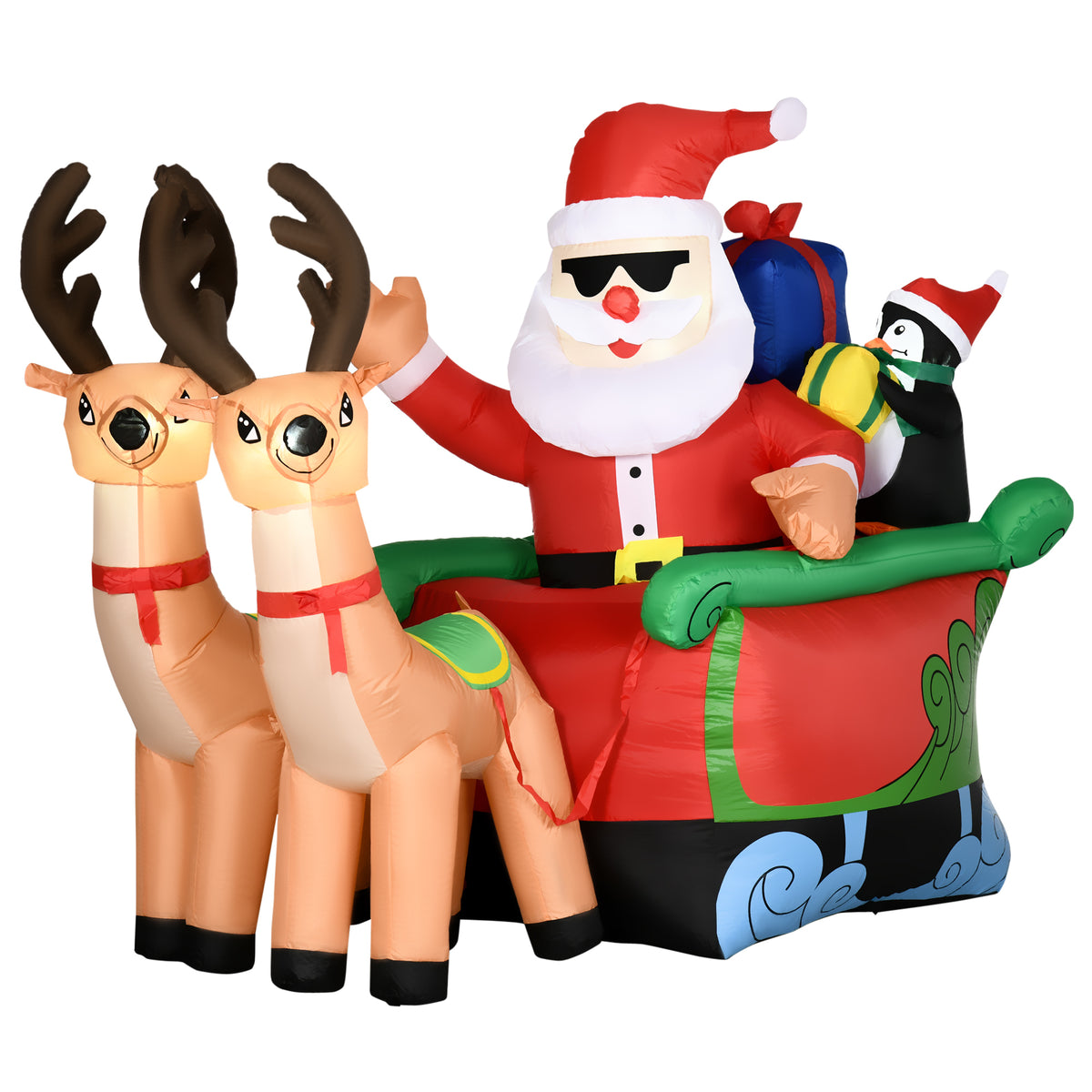 Inflatable Santa & Reindeer Sleigh Display - 6ft LED Outdoor Decor ...