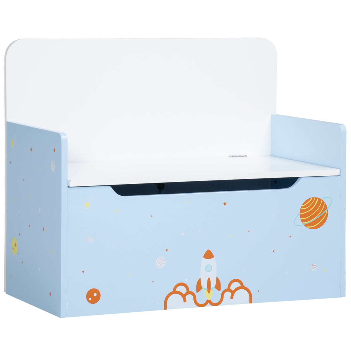 Blue Rocket Wooden Toy Chest - Kids Storage Bench & Organizer Box ...