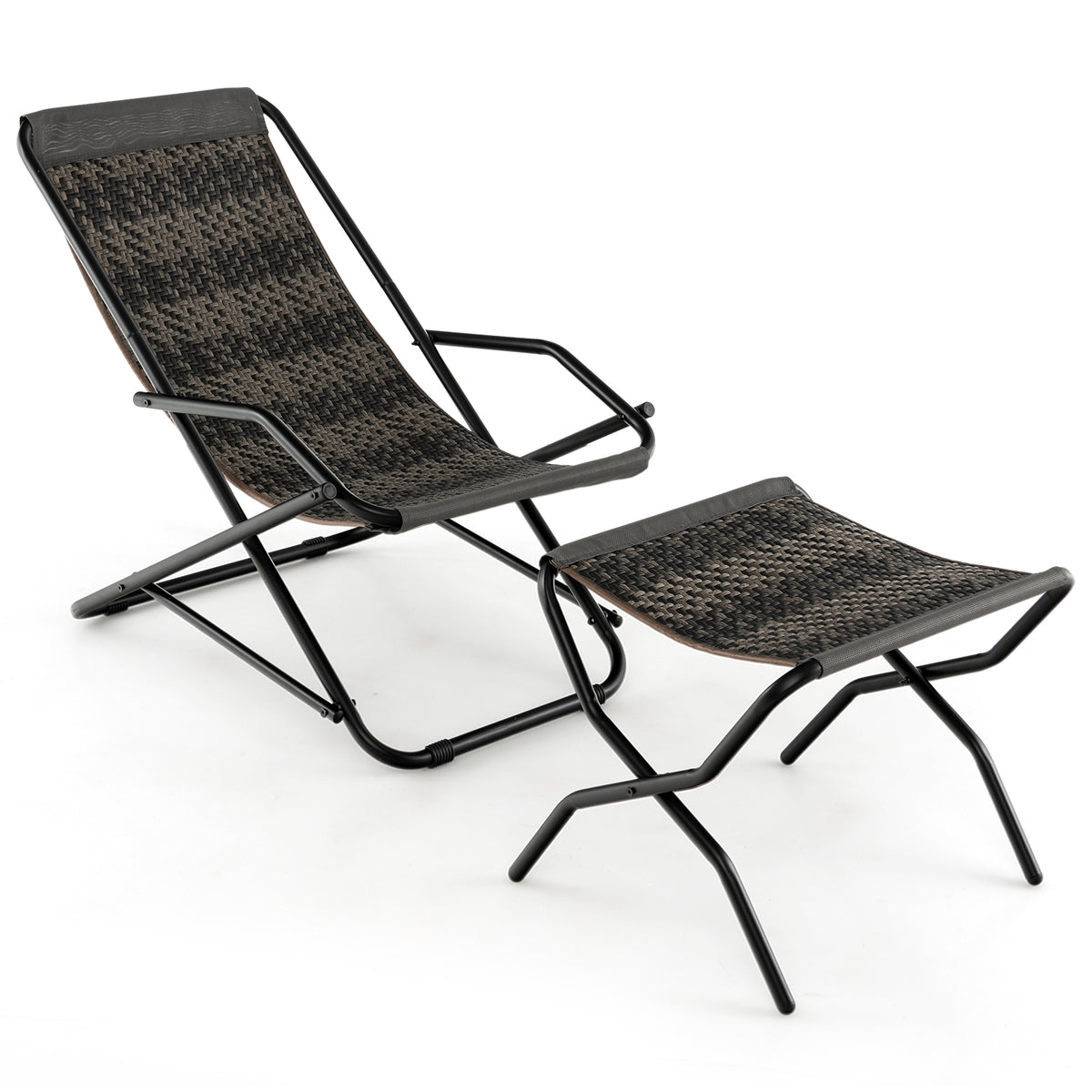 Grey Outdoor Sling Chair & Footstool Set for Garden Comfort — Shopsta UK