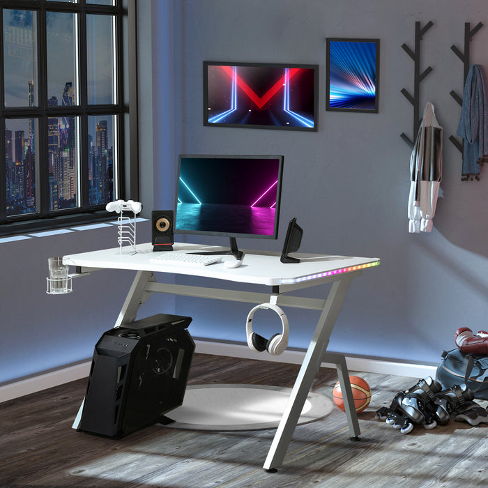 Ergonomic Racing Gaming Desk - RGB LED Lighting, Headphone Hook, Cup H ...