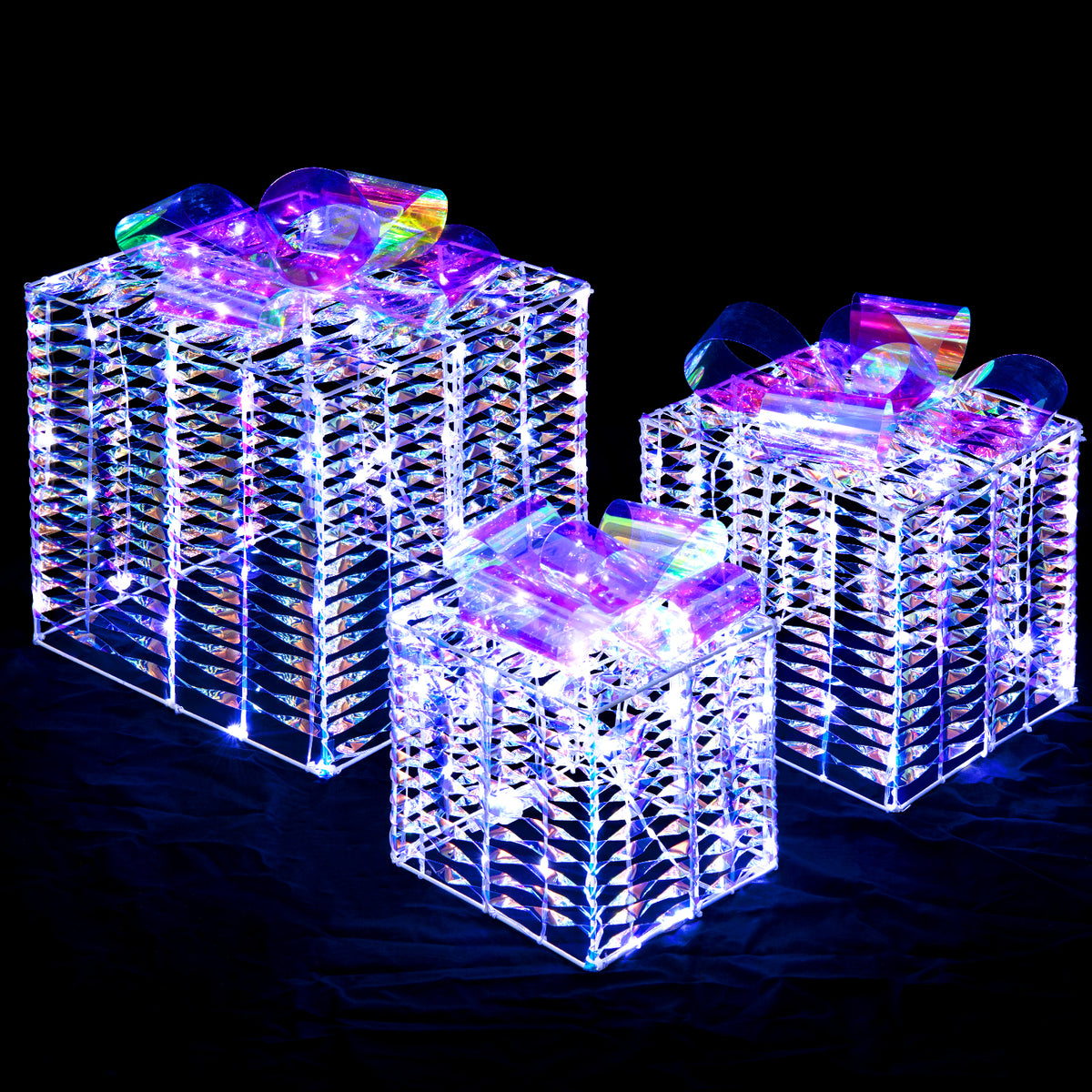 Iridescent Christmas Box Decor Set of 3 for Indoor/Outdoor Holiday Home ...
