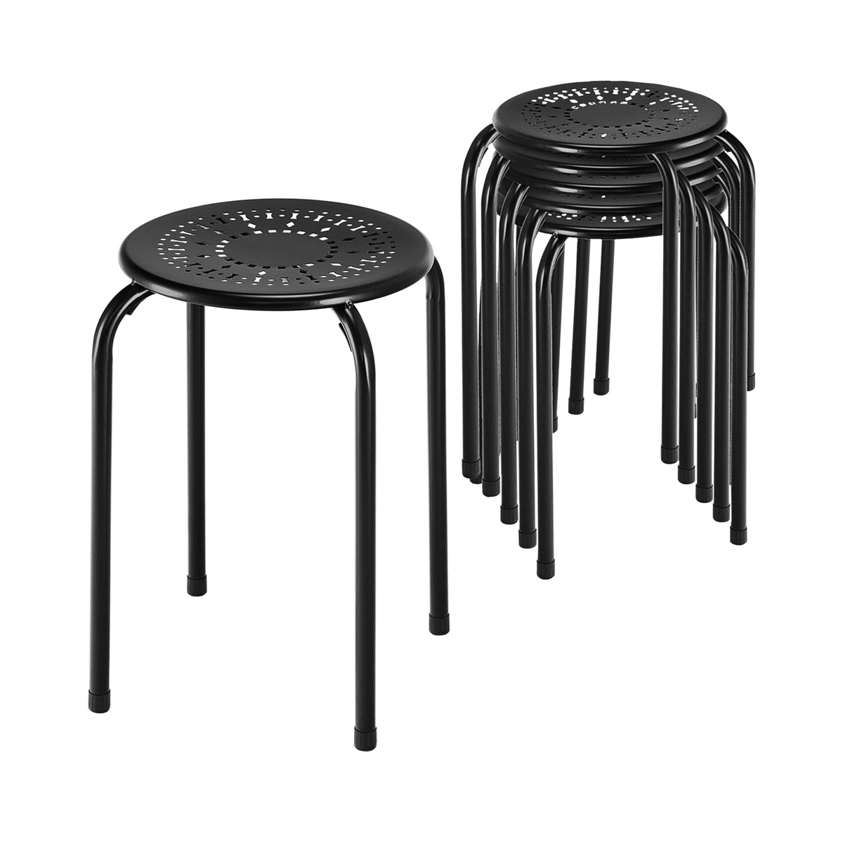 Black Round Metal Stools, Set of 6 - Versatile for Home and Bar ...