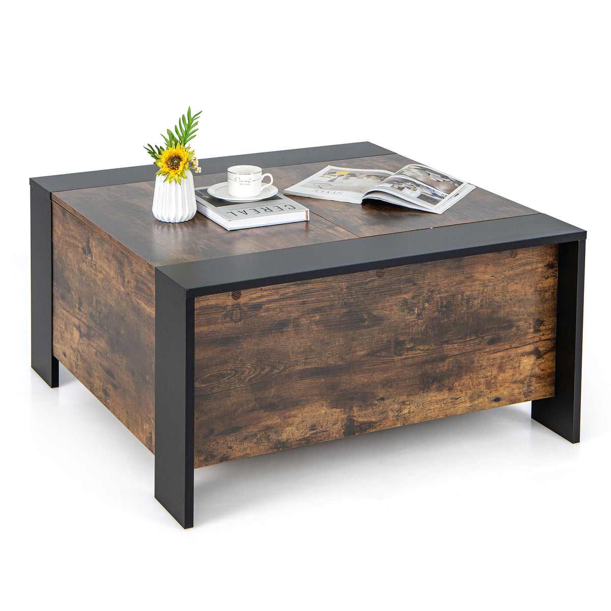 Rustic Brown Coffee Table with Sliding Top and Hidden Storage — Shopsta UK