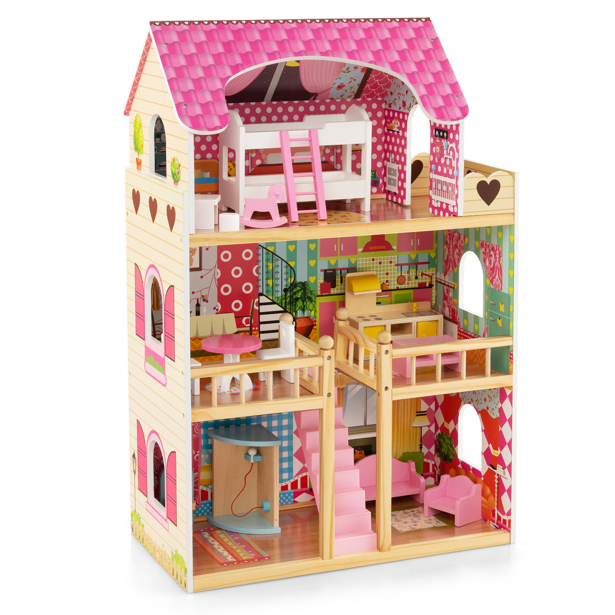 Pink Wooden Dream House Toy for Kids 3+ - Pretend Play Dollhouse ...