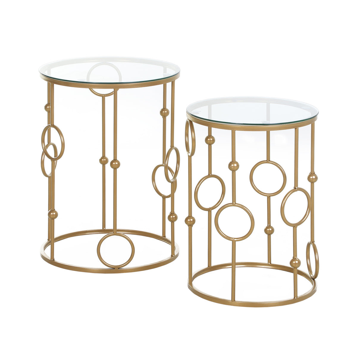 Gold Round Nesting Coffee Tables with Glass Top - Set of 2 — Shopsta UK