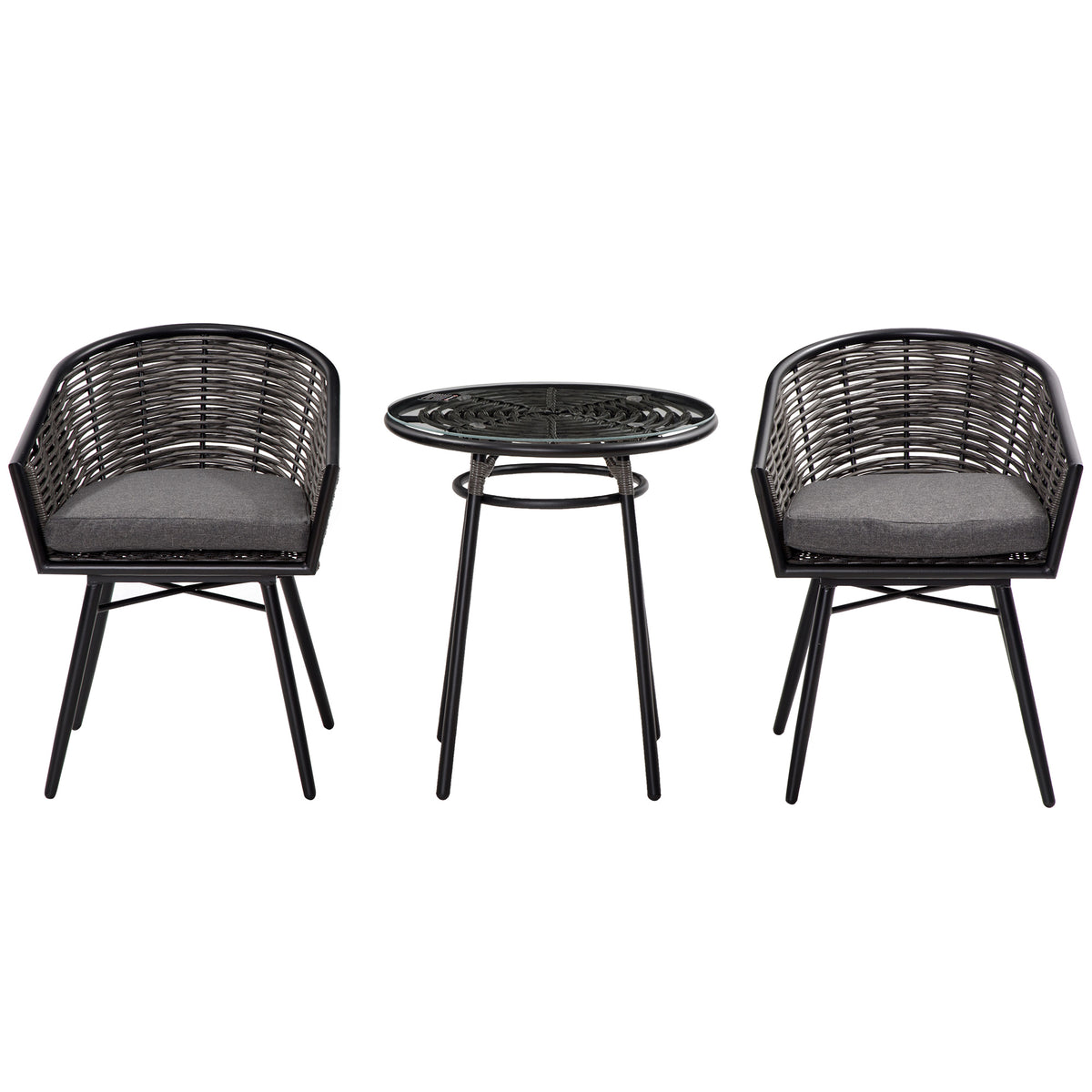 Grey Rattan Bistro Set for 2 - Outdoor Patio Wicker Furniture — Shopsta UK
