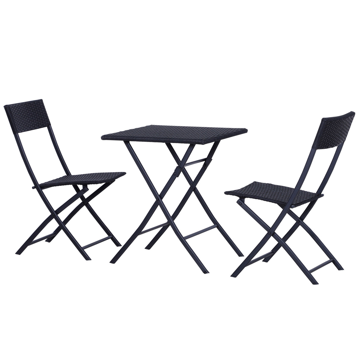 Black Rattan Bistro Set for 2 - Foldable Outdoor Patio Furniture ...