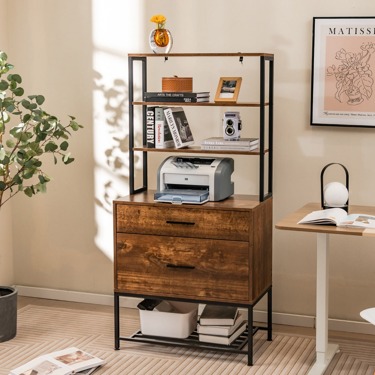 Rustic Brown Freestanding 3-Tier Printer Stand for Office/Home Use ...