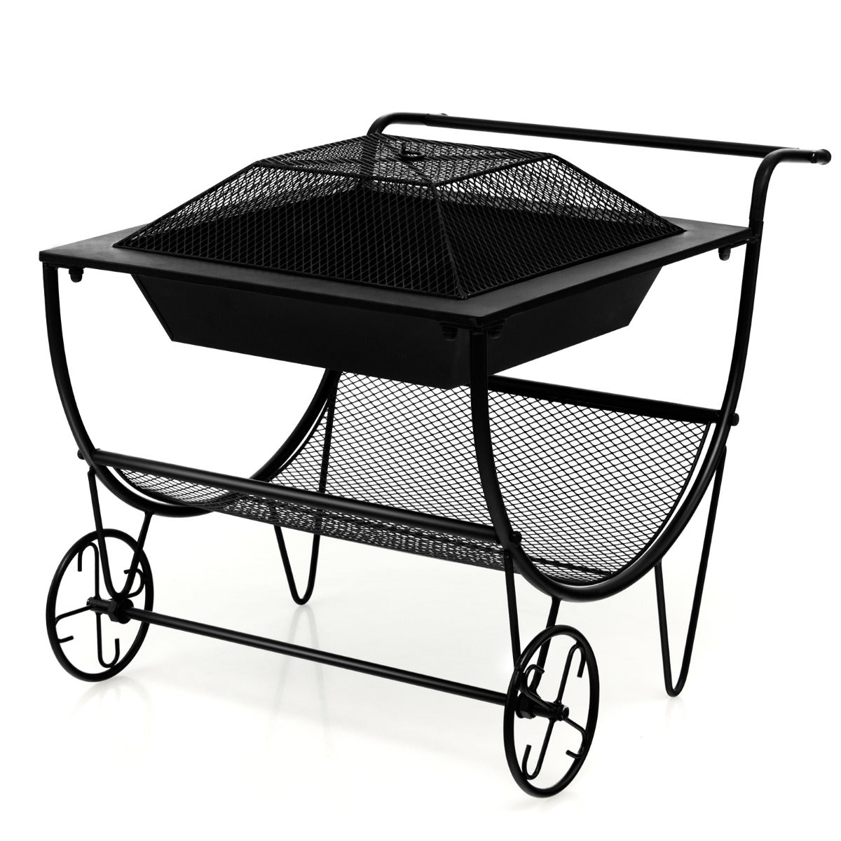 Rolling Outdoor Fire Pit with Wood Rack for Patio & Backyard ...