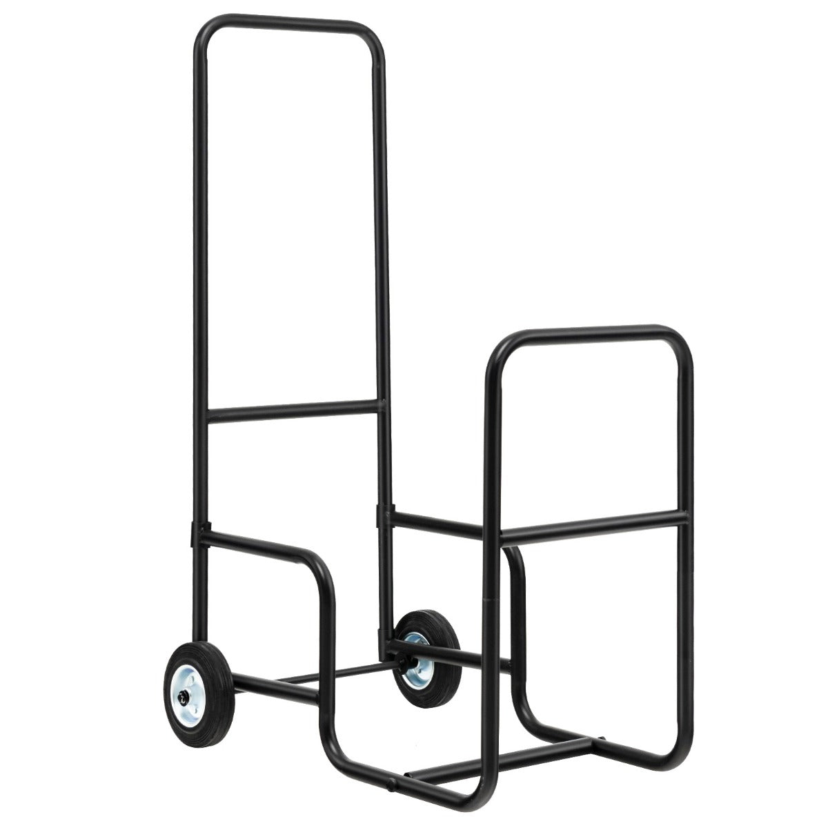 Rolling Firewood Log Holder Carrier with Wheels - Black Transport Cart ...