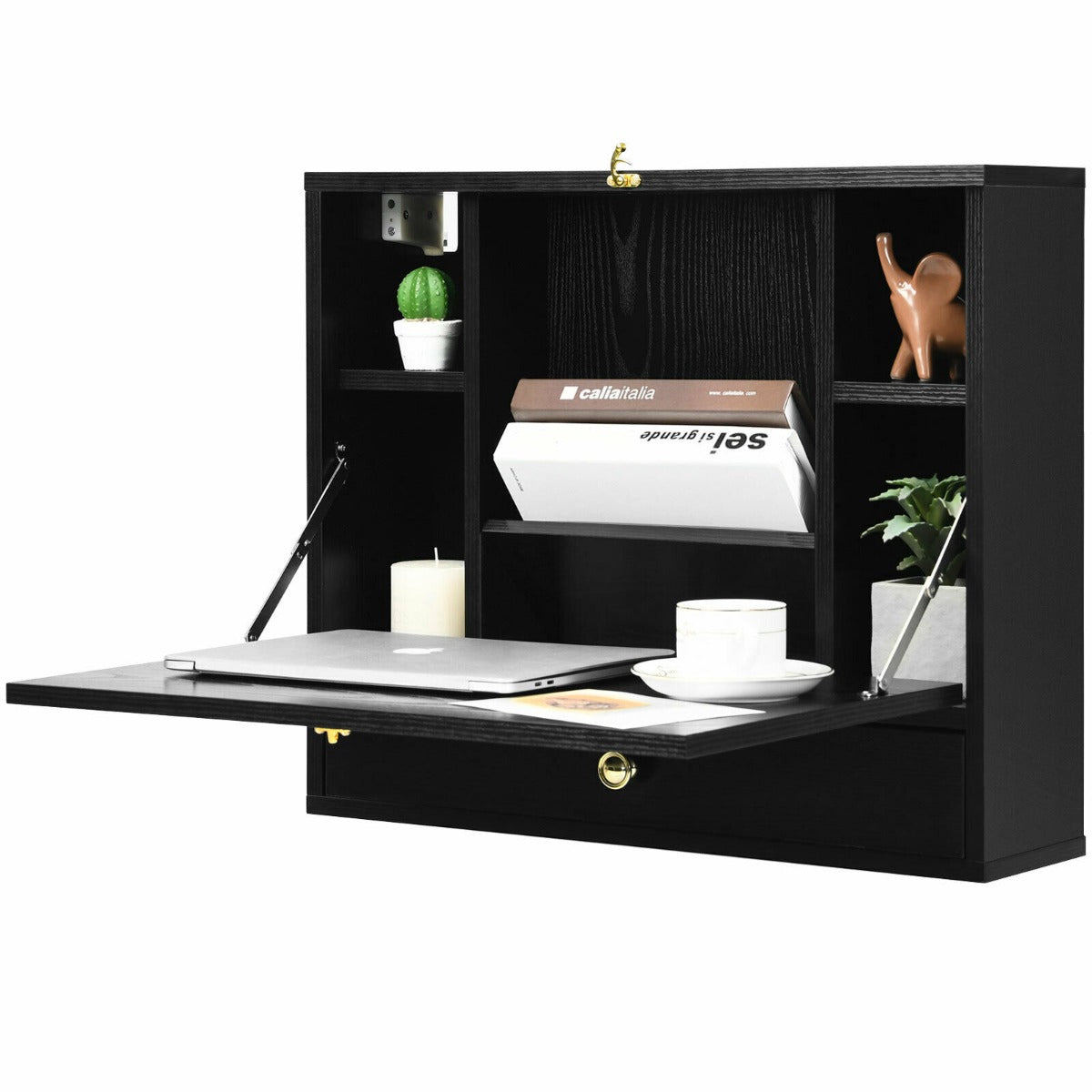 Black Wall Mounted Cabinet with Drop Down Desk - Small Space Home ...