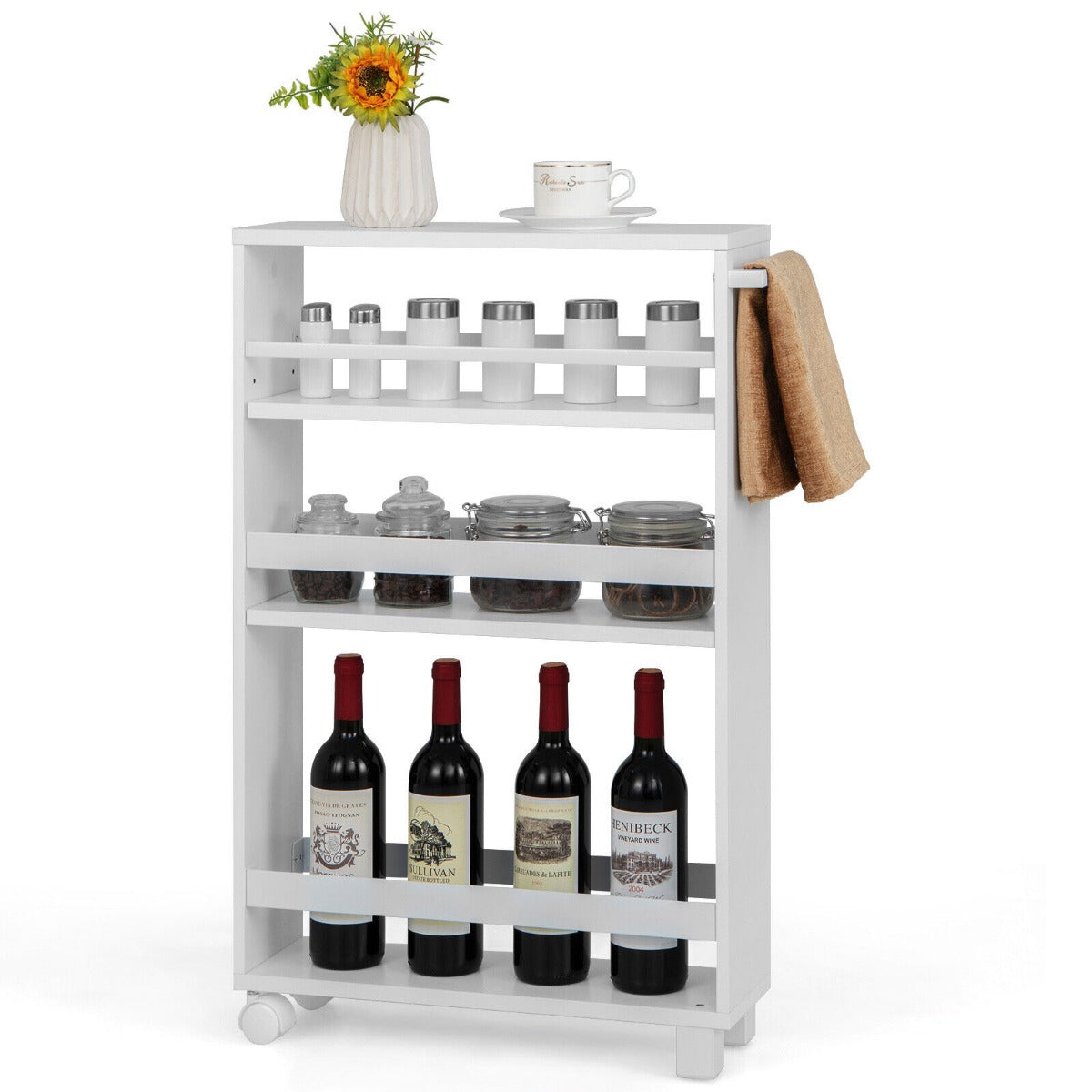 4-Tier Slim White Rolling Storage Trolley with Handle — Shopsta UK