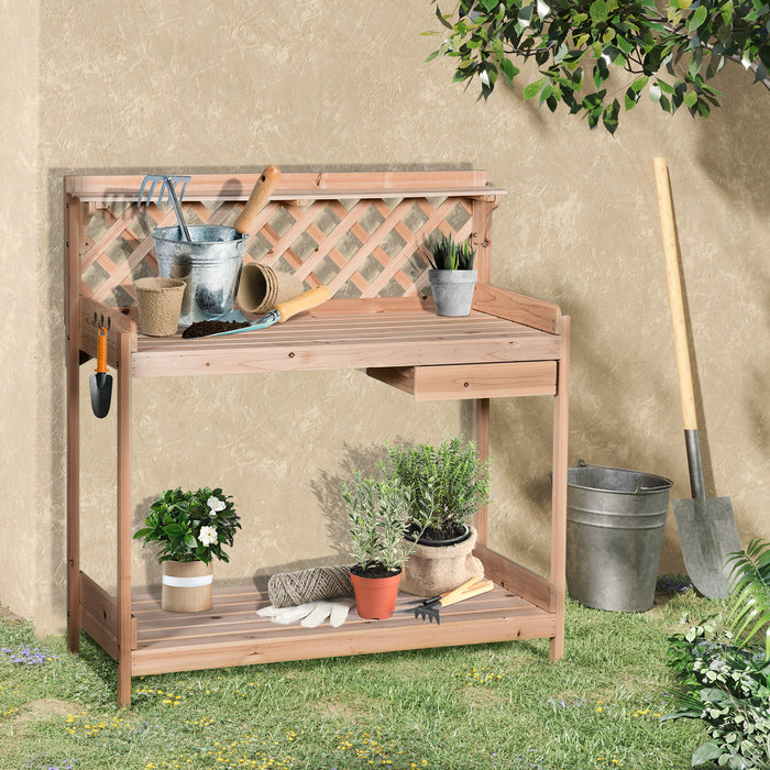 Garden Potting Bench with Drawer and Shelves - Outdoor Workstation ...