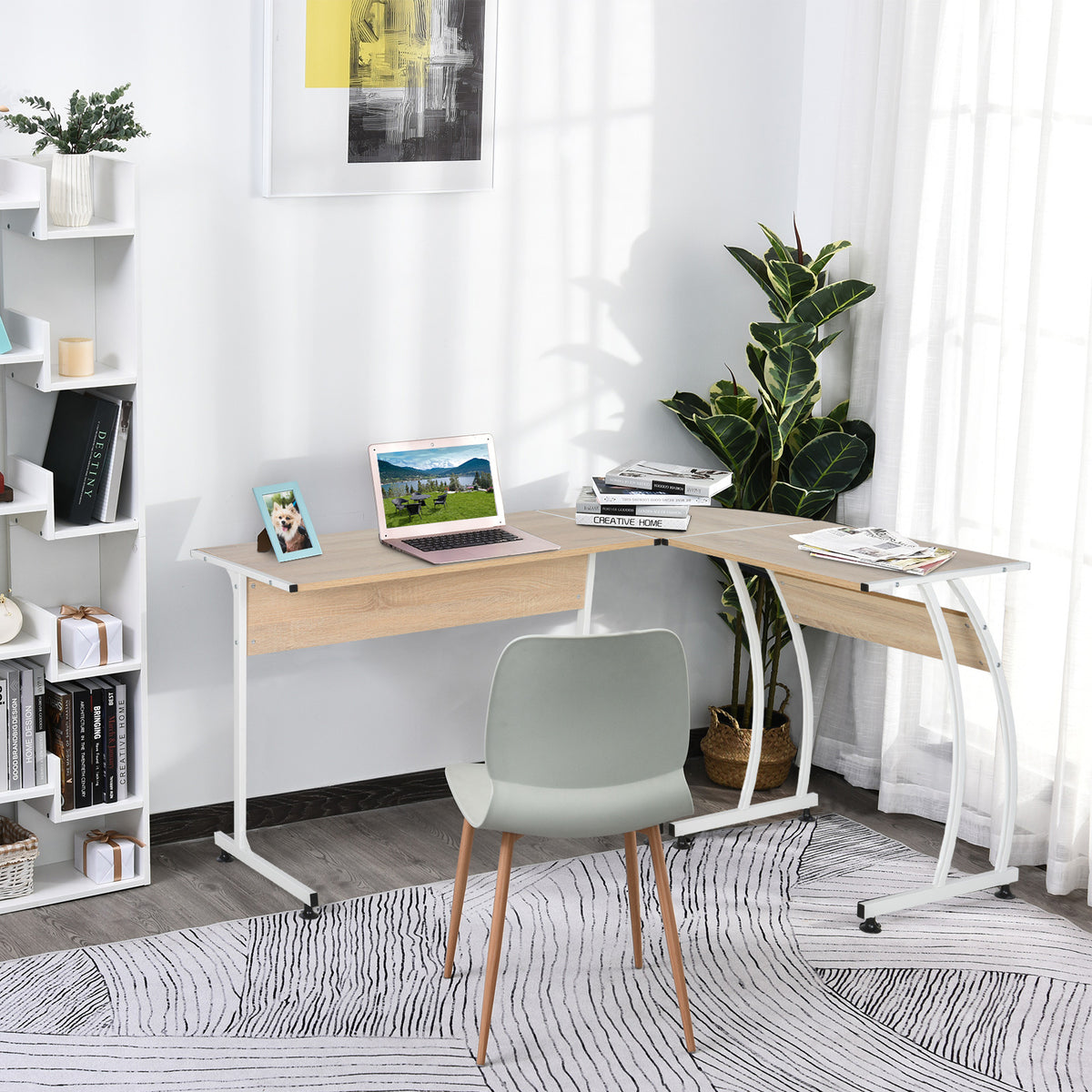 Compact L-Shaped Desk - Wood & Steel Home Office Workstation — Shopsta UK