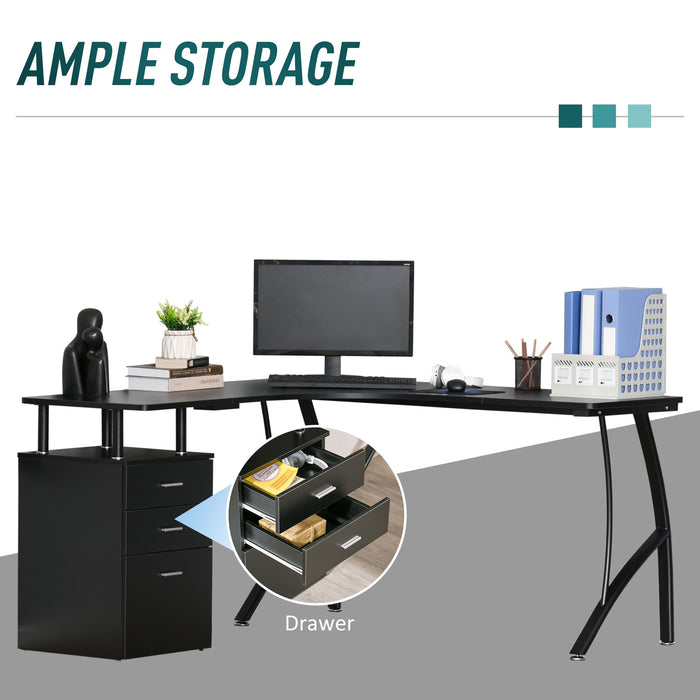 L-Shaped Industrial Desk with Drawer - Black Corner Workstation ...