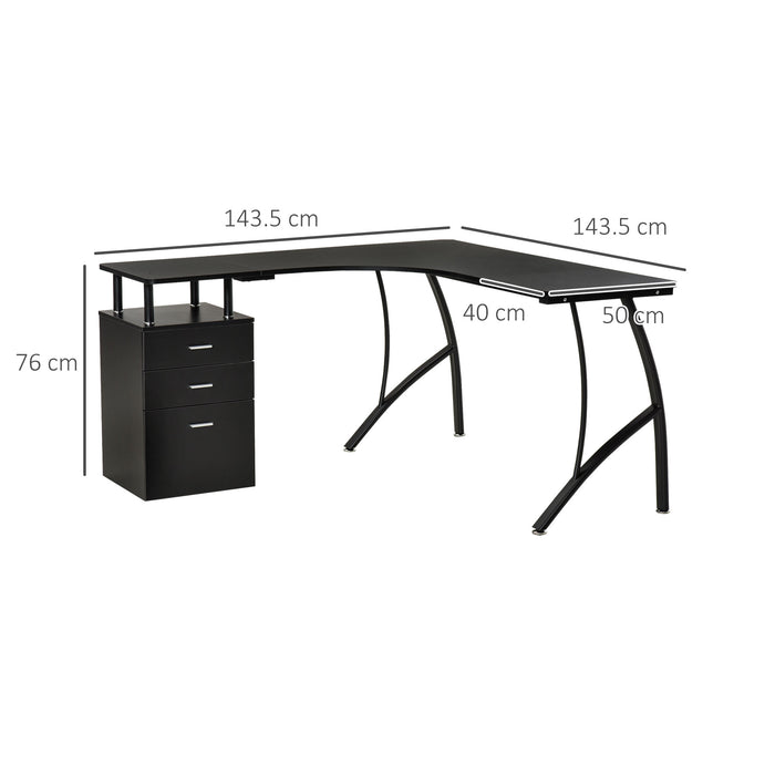 L-Shaped Industrial Desk with Drawer - Black Corner Workstation ...