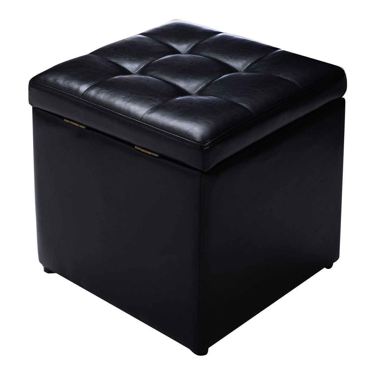 Black Foldable Cube Ottoman Pouffe with Storage - Space-Saving Seat ...
