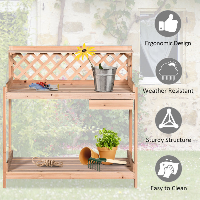 Garden Potting Bench with Drawer and Shelves - Outdoor Workstation ...