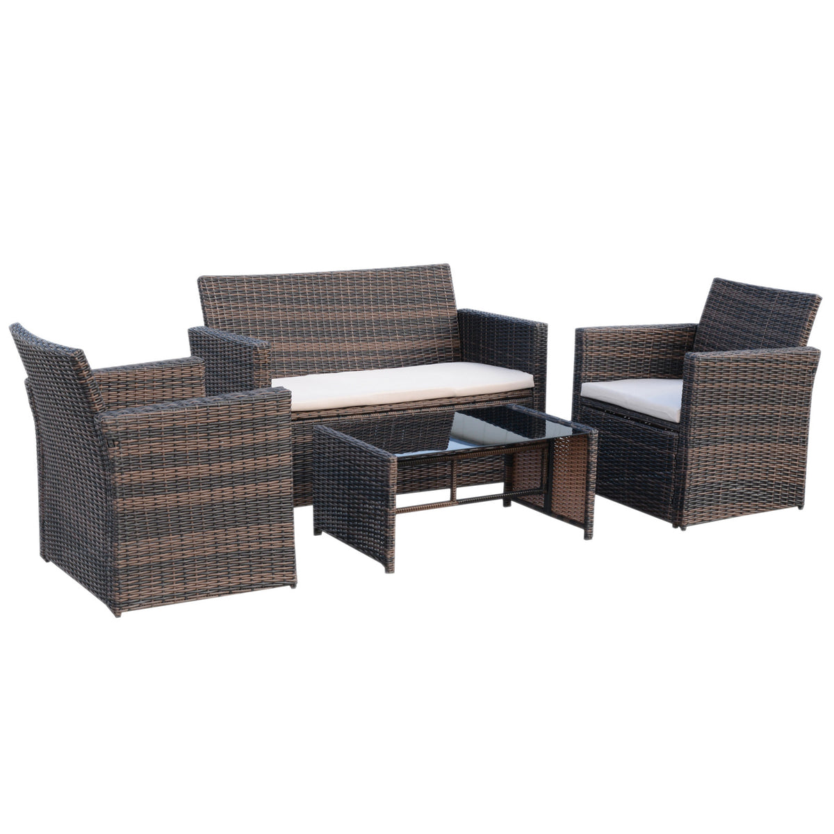 Rattan 4-Seater Garden Sofa Set with Table - Brown Outdoor Furniture ...