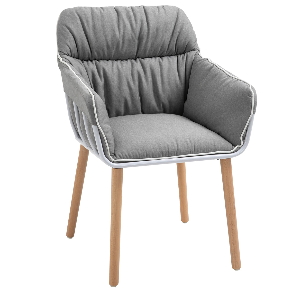 Modern Accent Chair with Contrast Piping - Stylish Wooden Leg Armchair ...