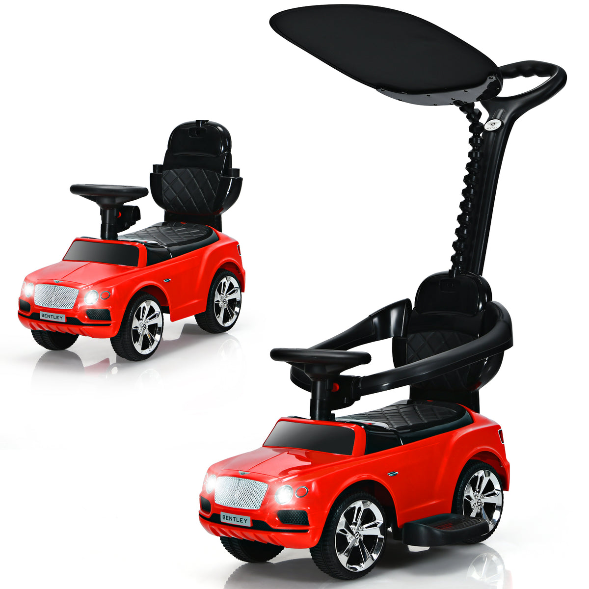 Bentley Red Toddler Push Car with Canopy - Kids Outdoor Ride-On Toy ...
