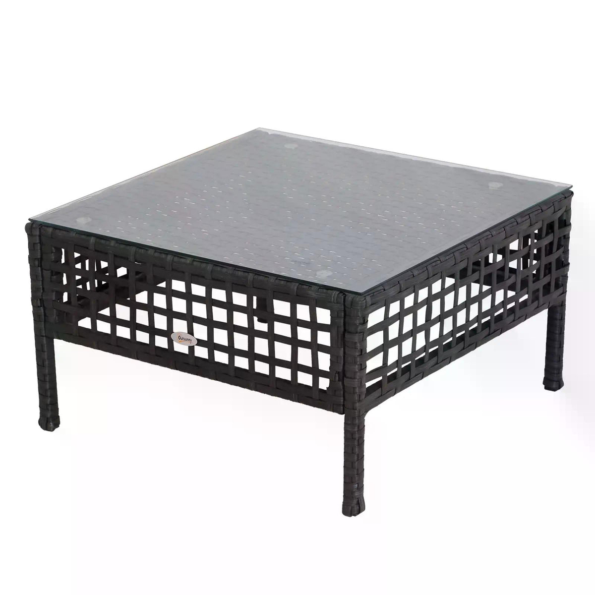 Black Rattan Coffee Table with Glass Top 60cm - Stylish Outdoor ...