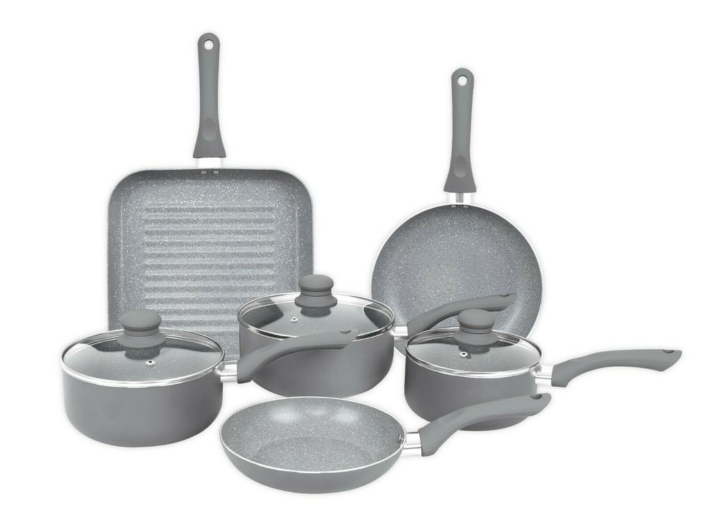 Durastone® Grey Marble Cookware Set - 6 Piece Set with 3 Lids - Induct ...