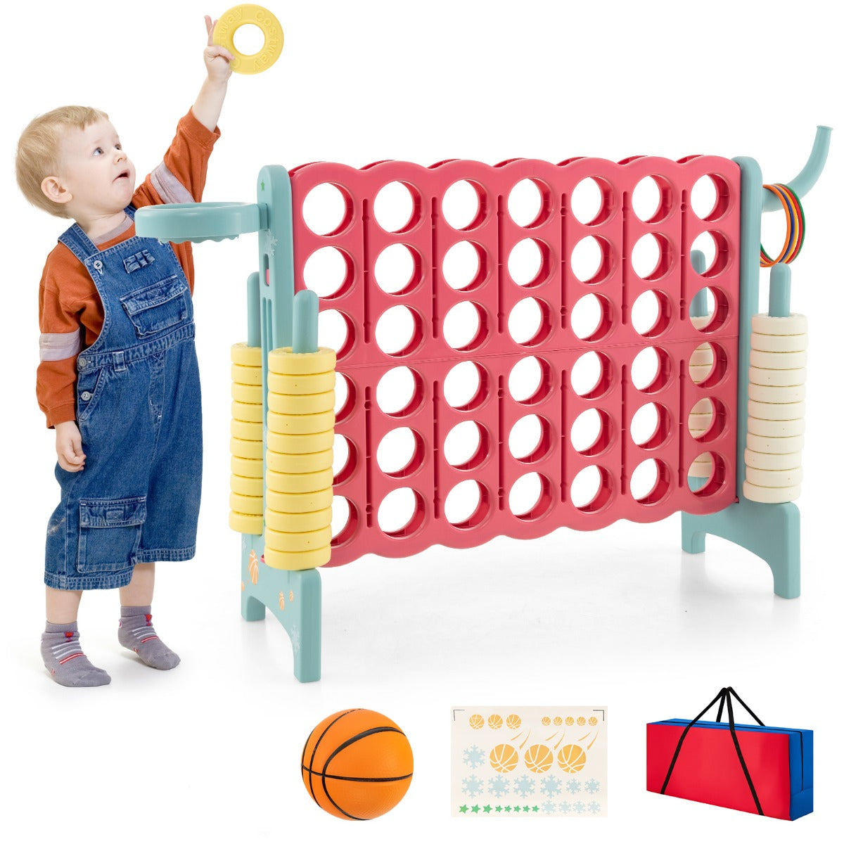 4-to-Score Combo Game Set with Basketball Hoop & Ring Toss for All Ages ...