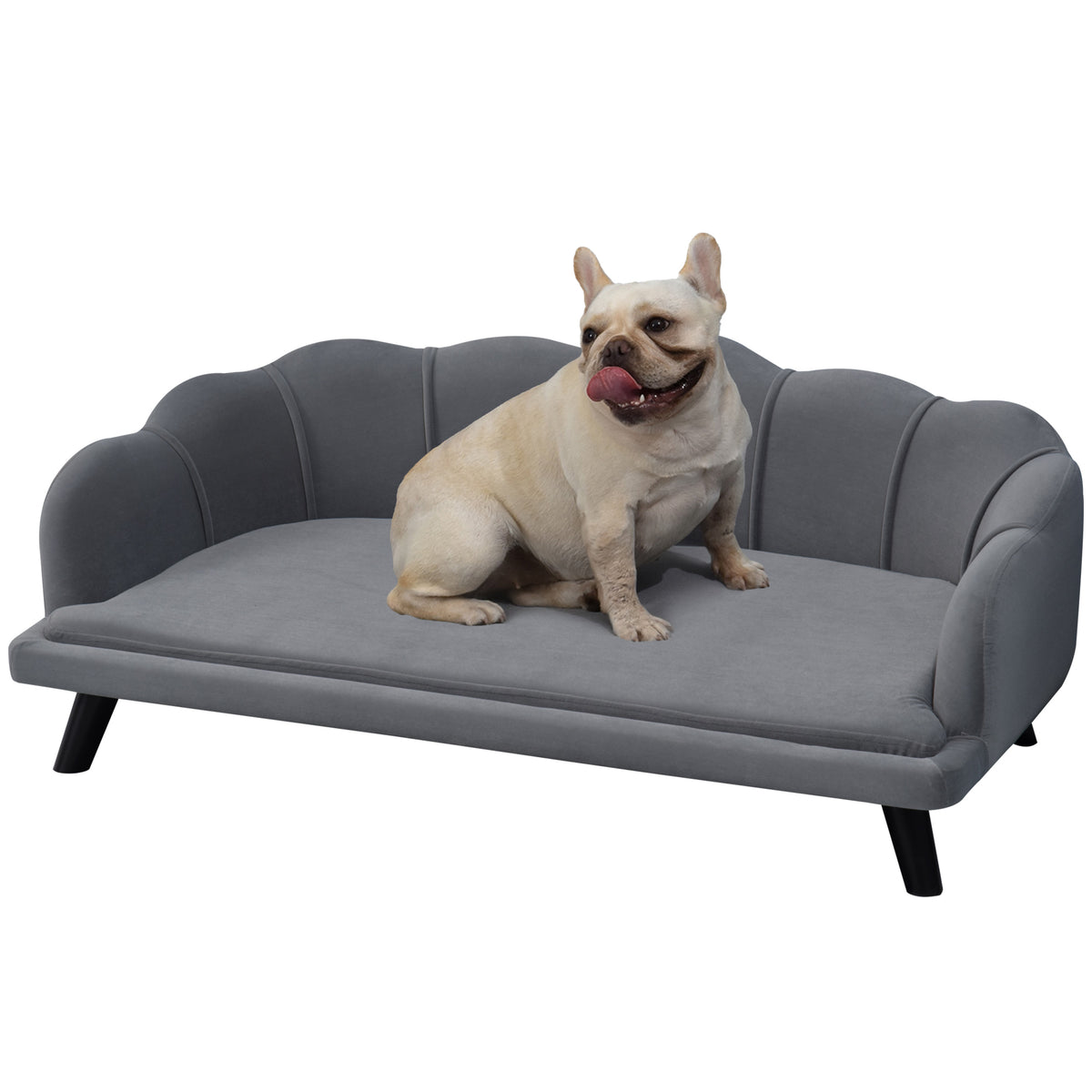Shell-Shaped Dog Sofa Bed - Elevated Grey Pet Couch with Washable Cover ...