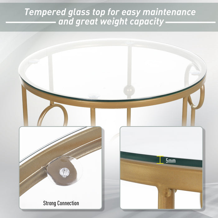 Gold Round Nesting Coffee Tables with Glass Top - Set of 2 — Shopsta UK